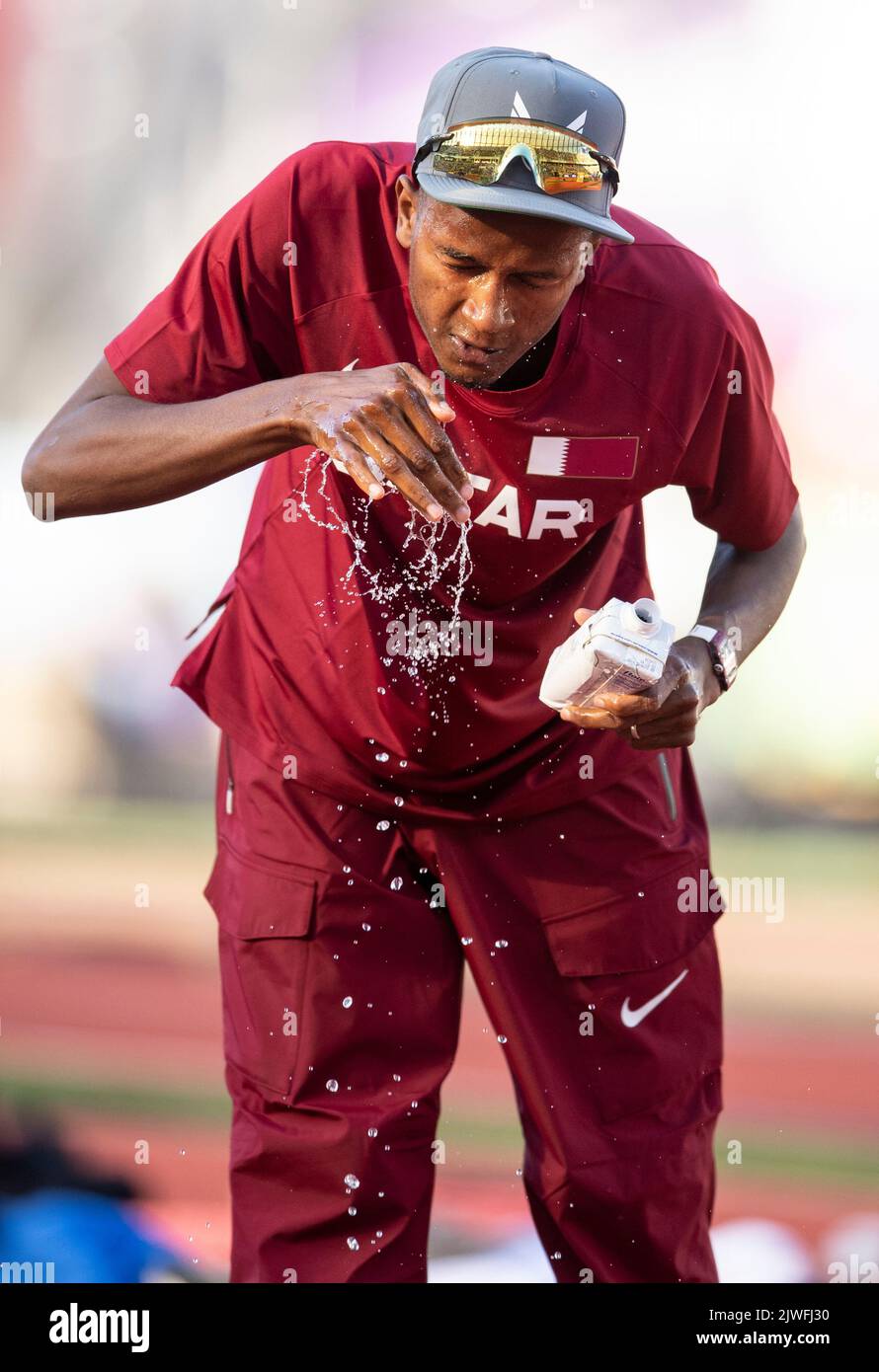 Mutaz Essa Barshim of Qatar competing in the men’s high jump at the ...