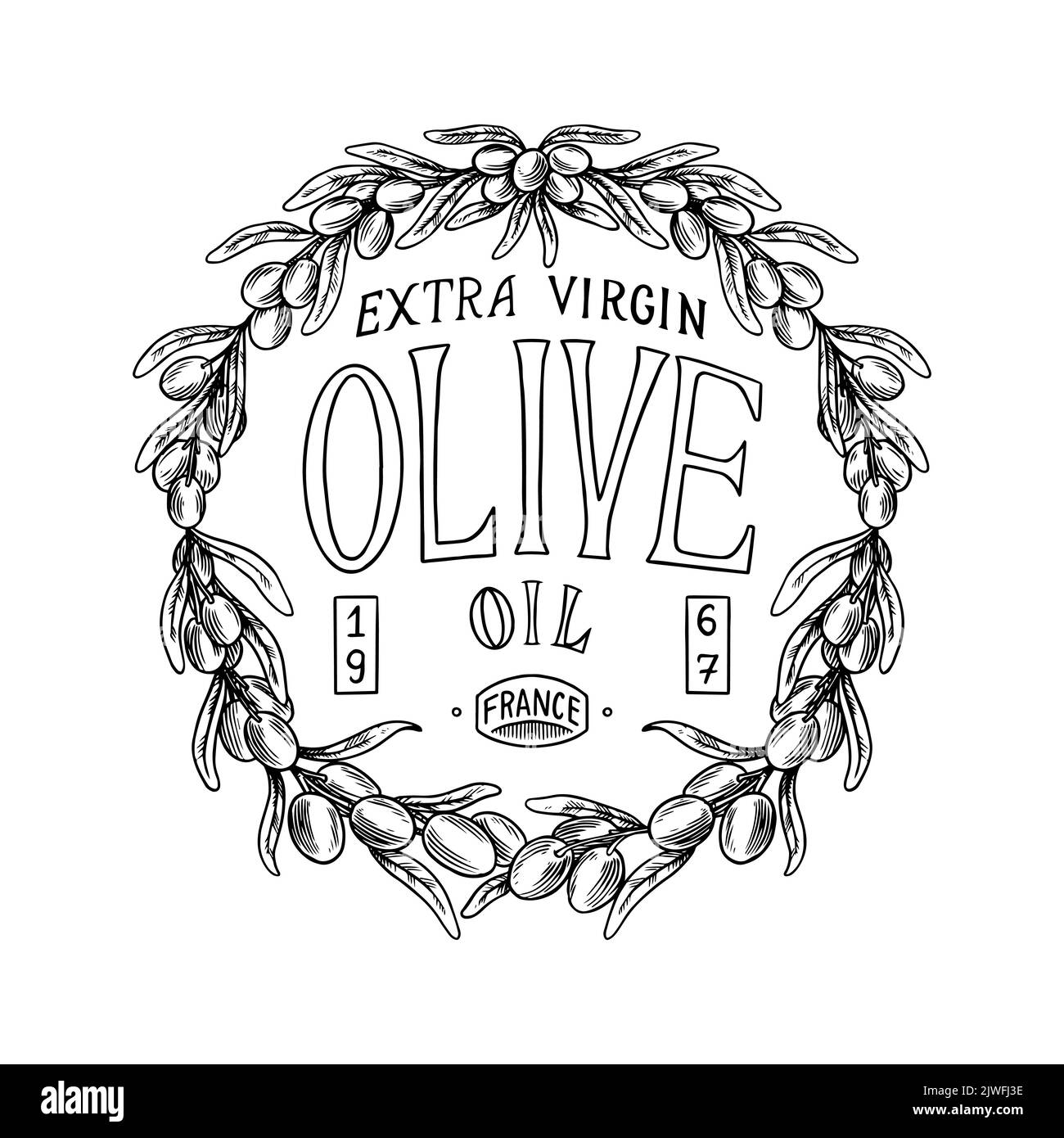 Olive tree logo engraved hand hi-res stock photography and images - Alamy