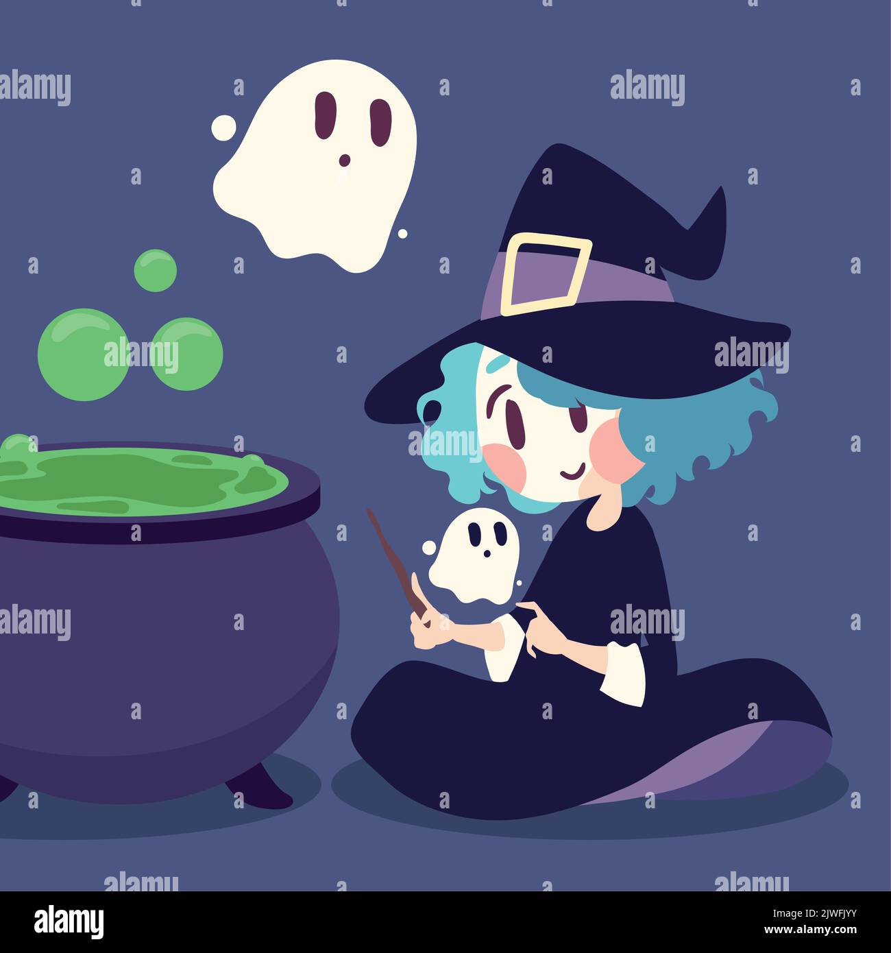 halloween witch with ghost Stock Vector Image & Art - Alamy