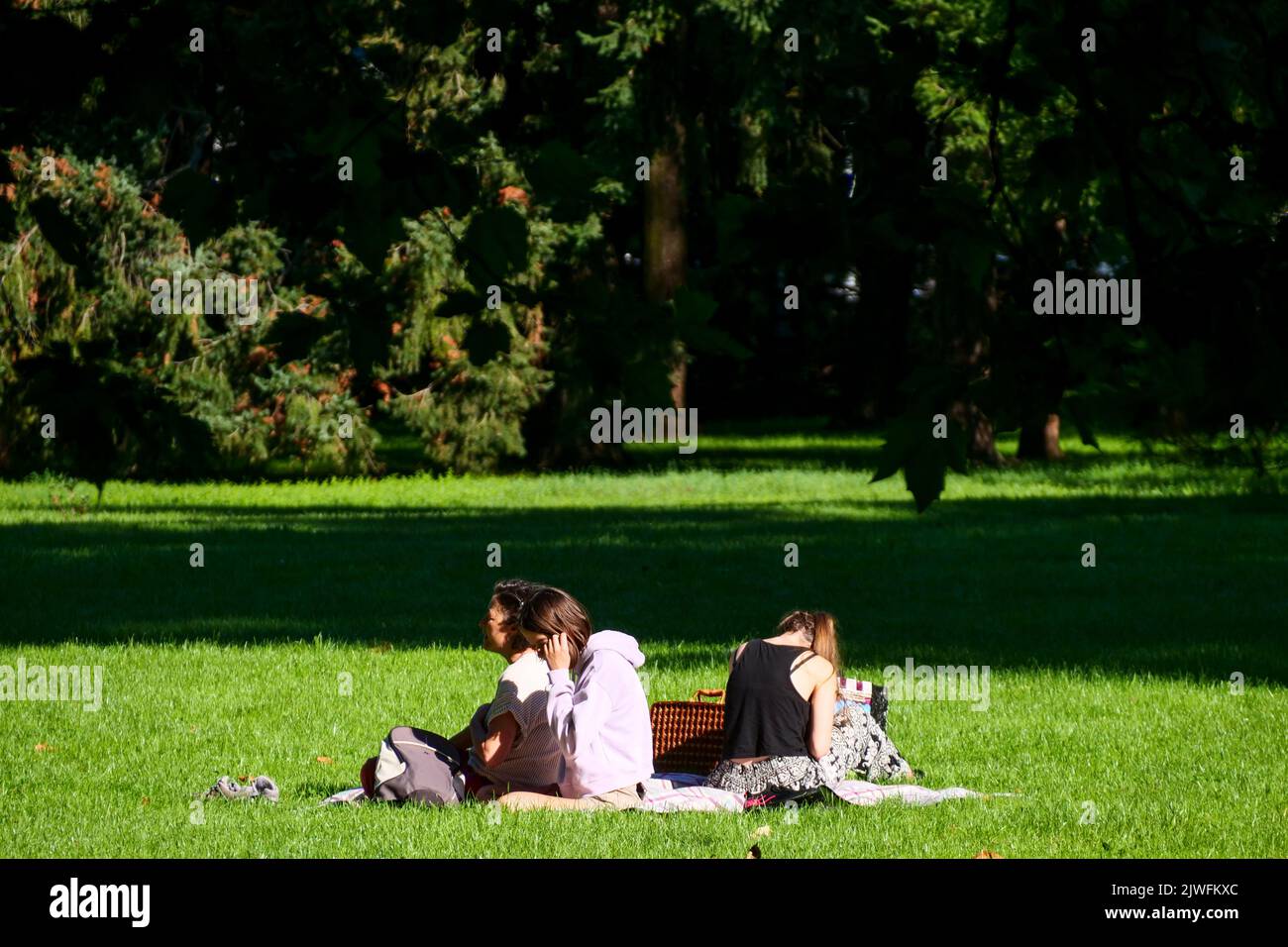 People in Napoleon III Park, Vichy, Allier, AURA Region, Central France ...