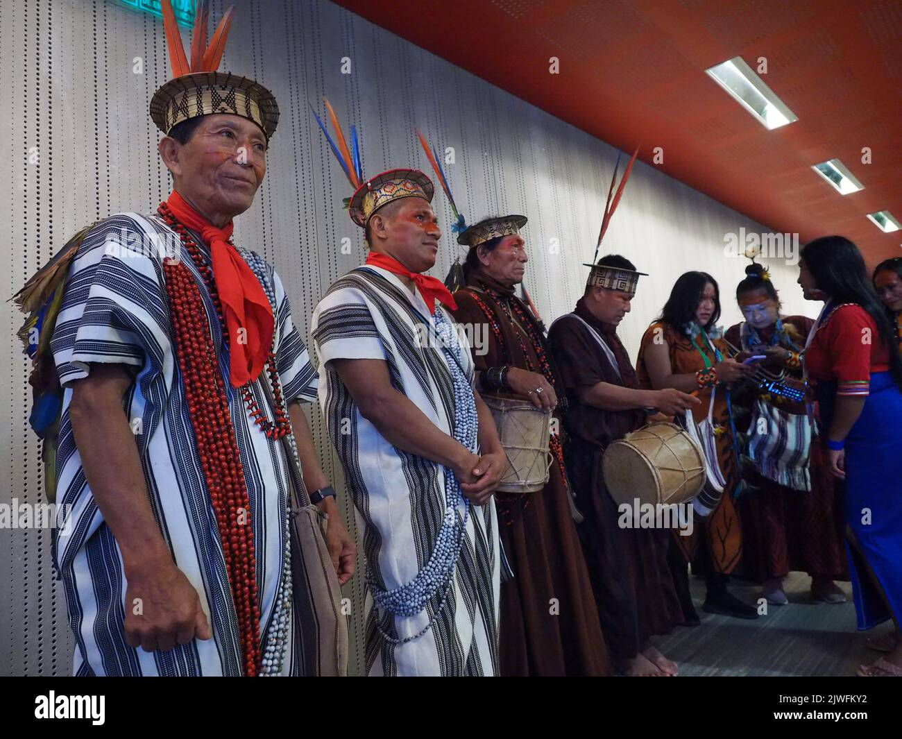 Lima, Peru, 05/09/2022, Indigenous men from the Peruvian amazon ...
