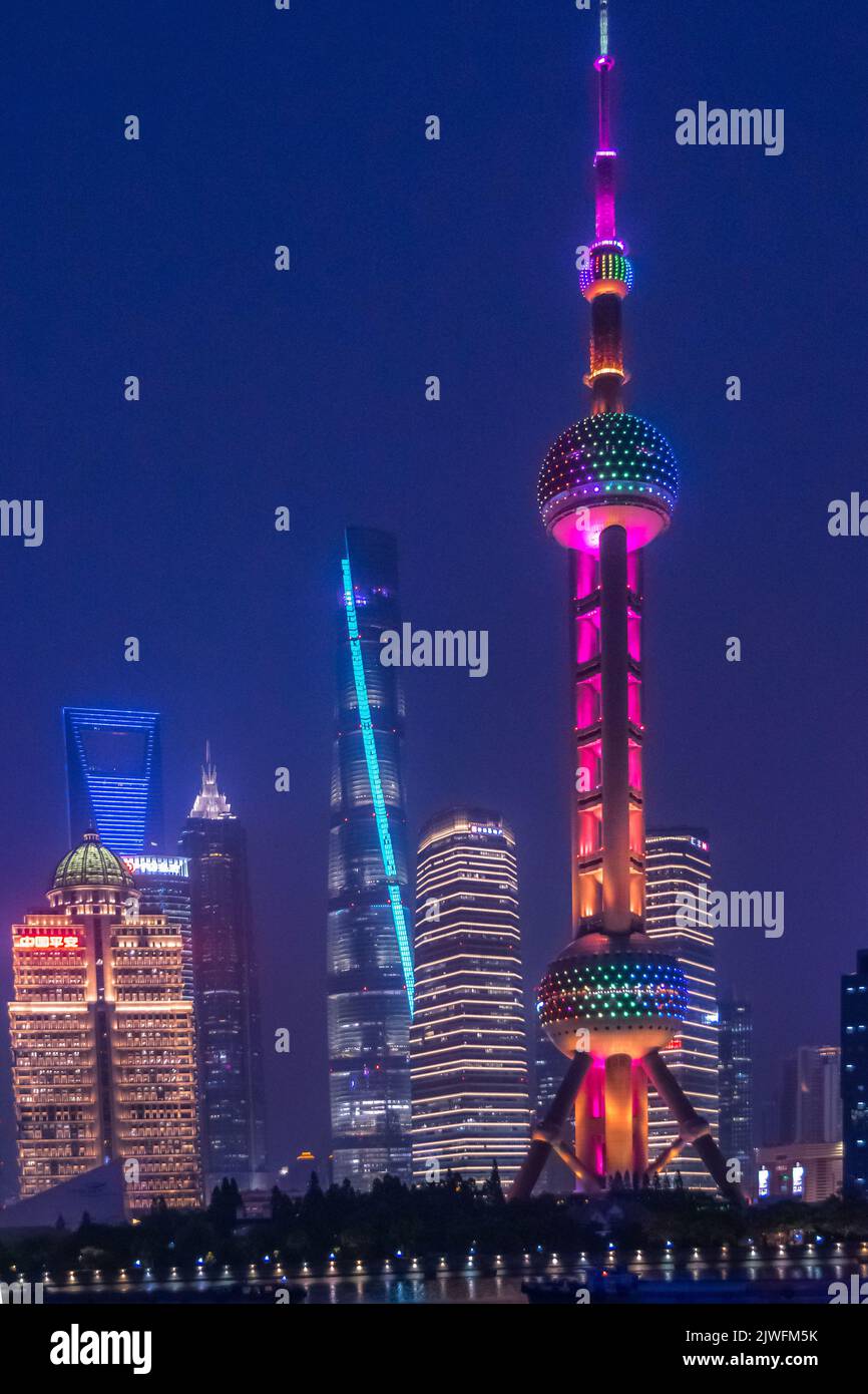Shanghai, China - July 27, 2018: Portrait of Shanghai oriental pearl TV ...