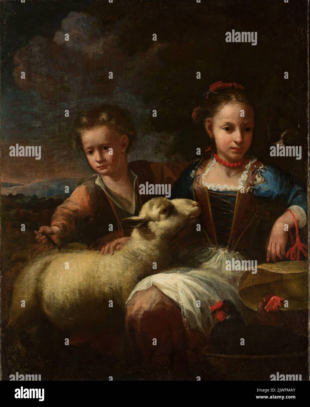 Children with a lamb. unknown, painter Stock Photo - Alamy