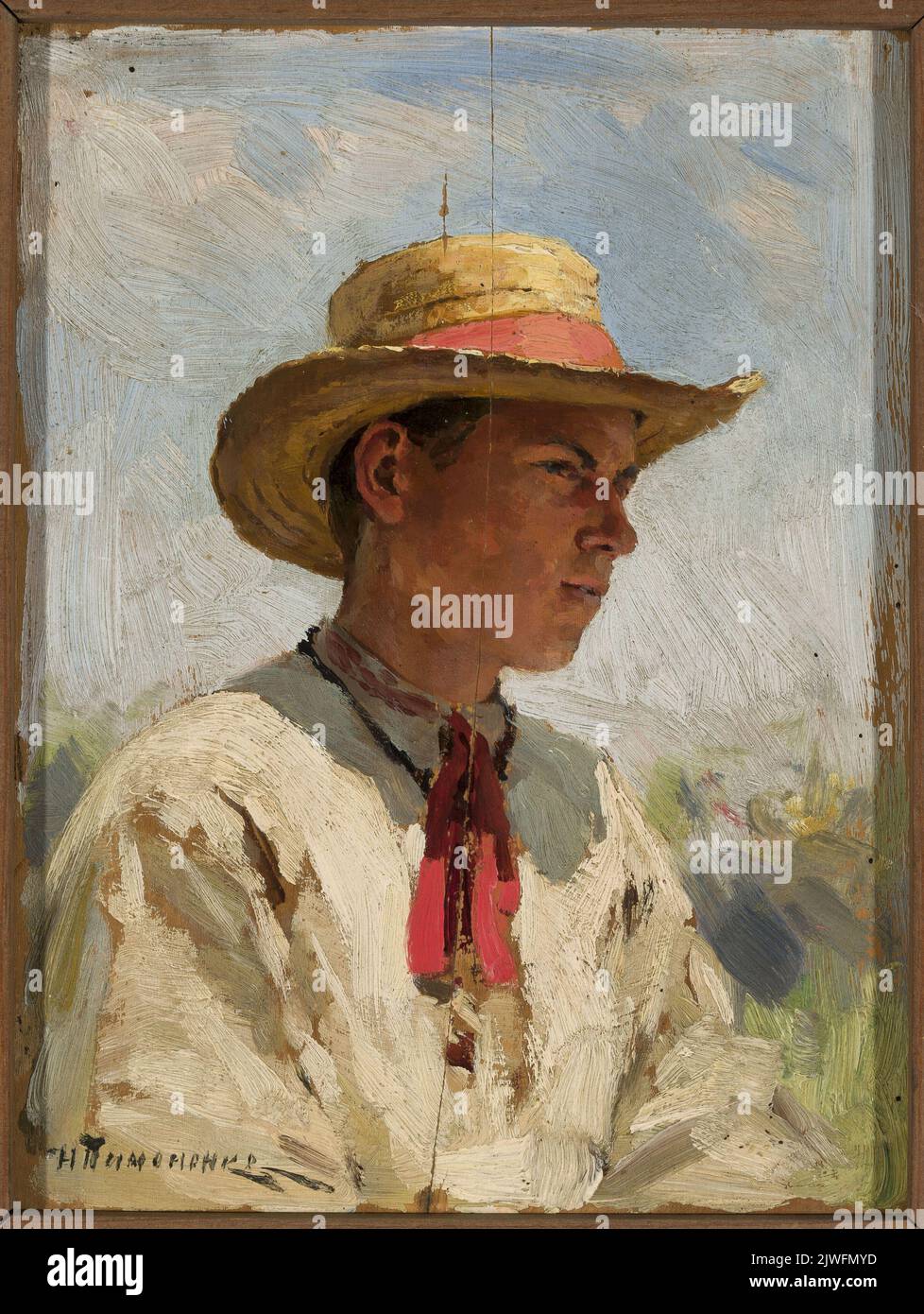 Study of a young boy in a straw hat. Pimonienko, Mikołaj K. (1862-1912 ...