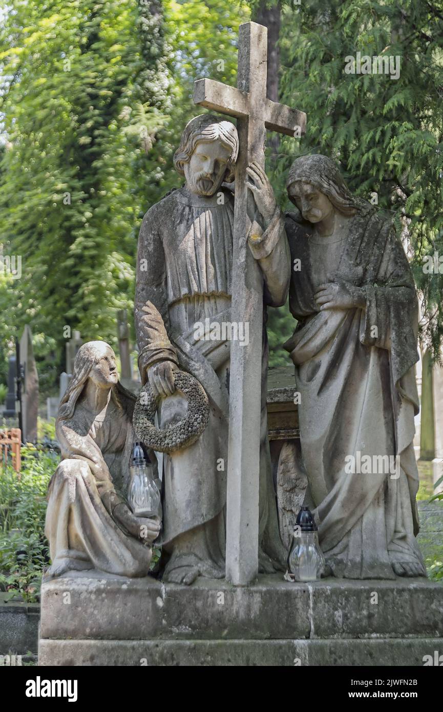 Statue of Christ Carrying the cross, decorating the Lychakiv Cemetery ...