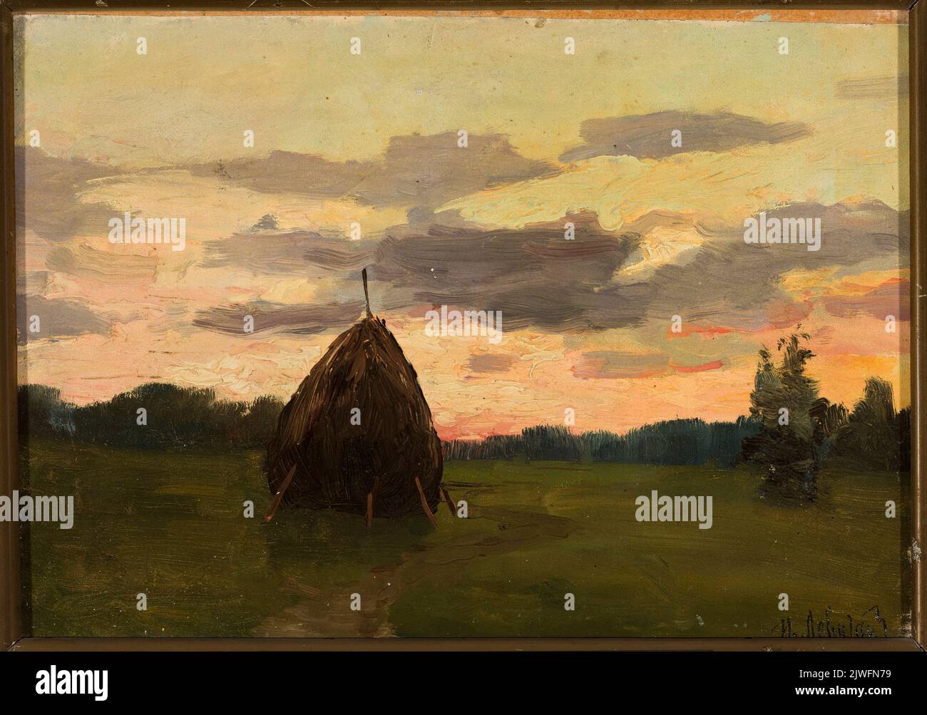 Landscape with a haystack. Levitan, Isaak (1860-1900), painter Stock ...