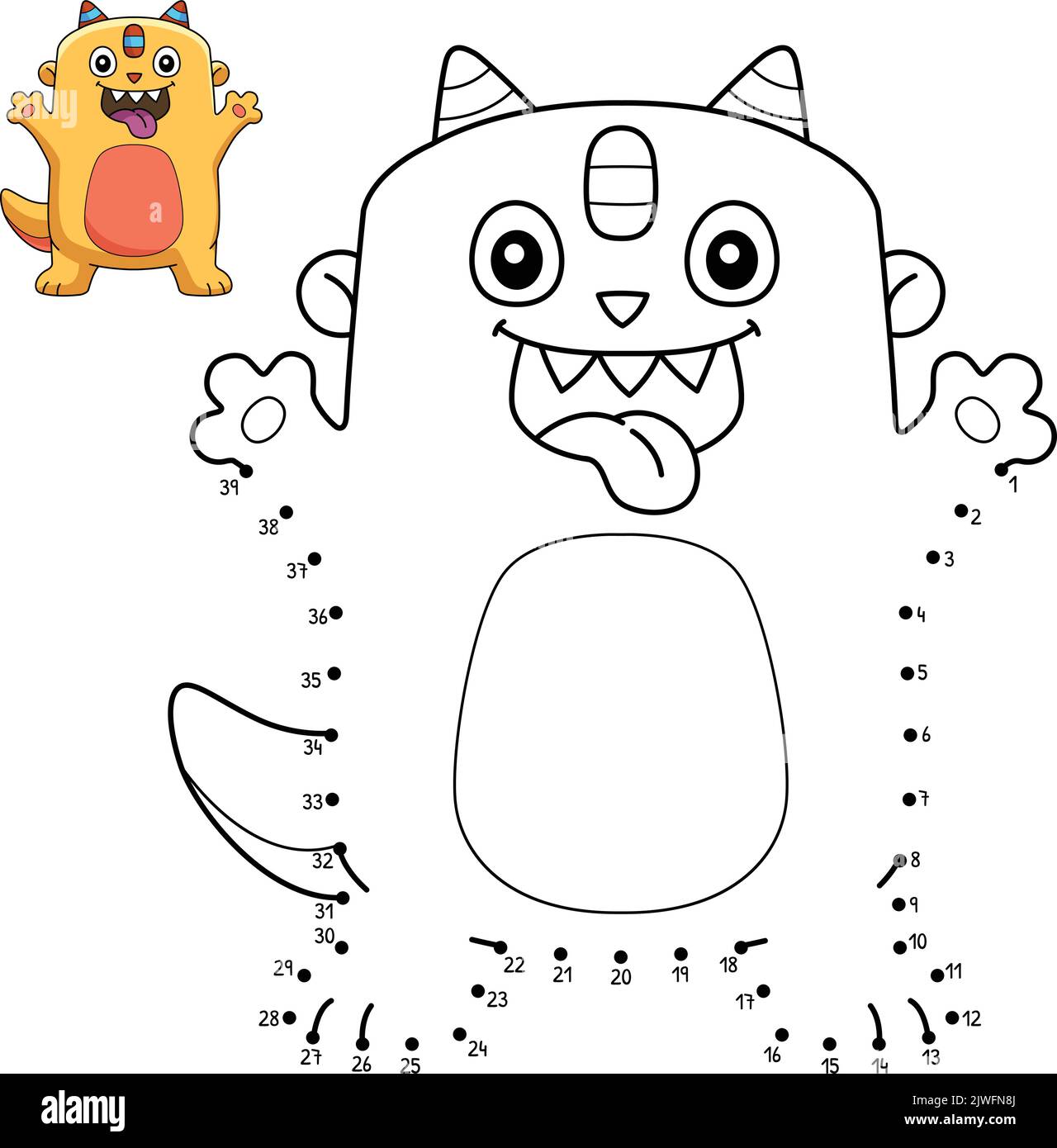 Dot to Dot Silly Monster Isolated Coloring Page Stock Vector Image ...