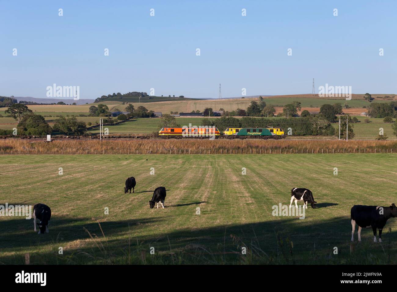 2 Freightliner class 90 electric locomotives on the west coast main ...
