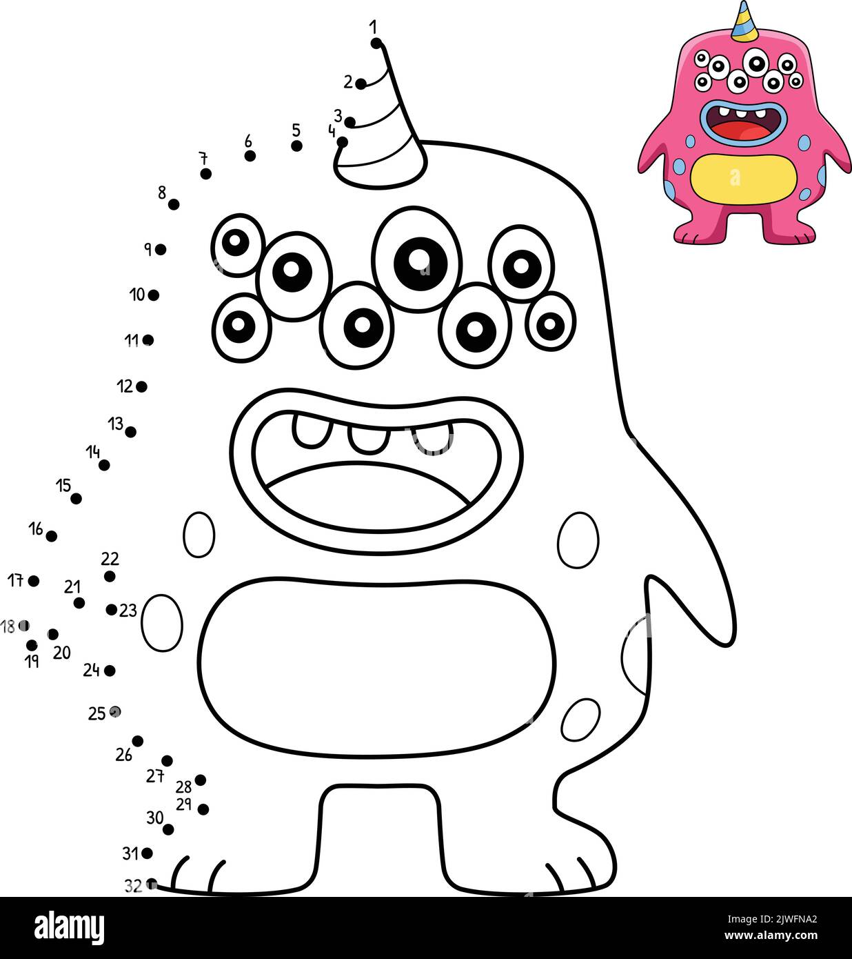 Dot to Dot Monster With Multiple Eyes Isolated Stock Vector Image & Art - Alamy