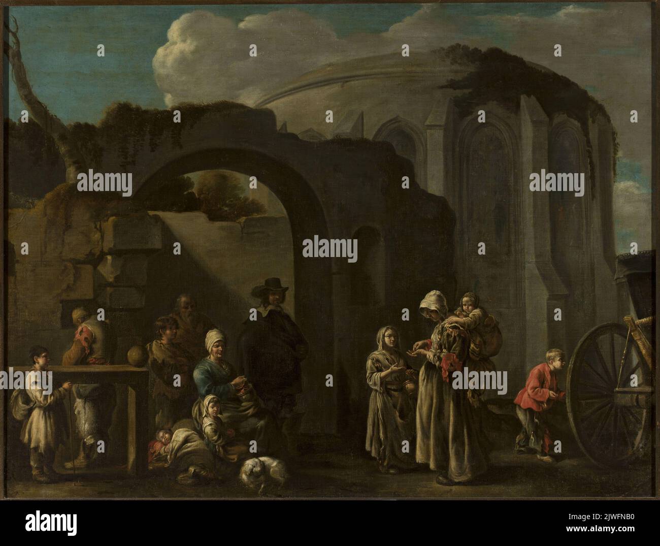 Family of beggars among ruins. Bourdon, Sébastien (1616-1671), painter ...