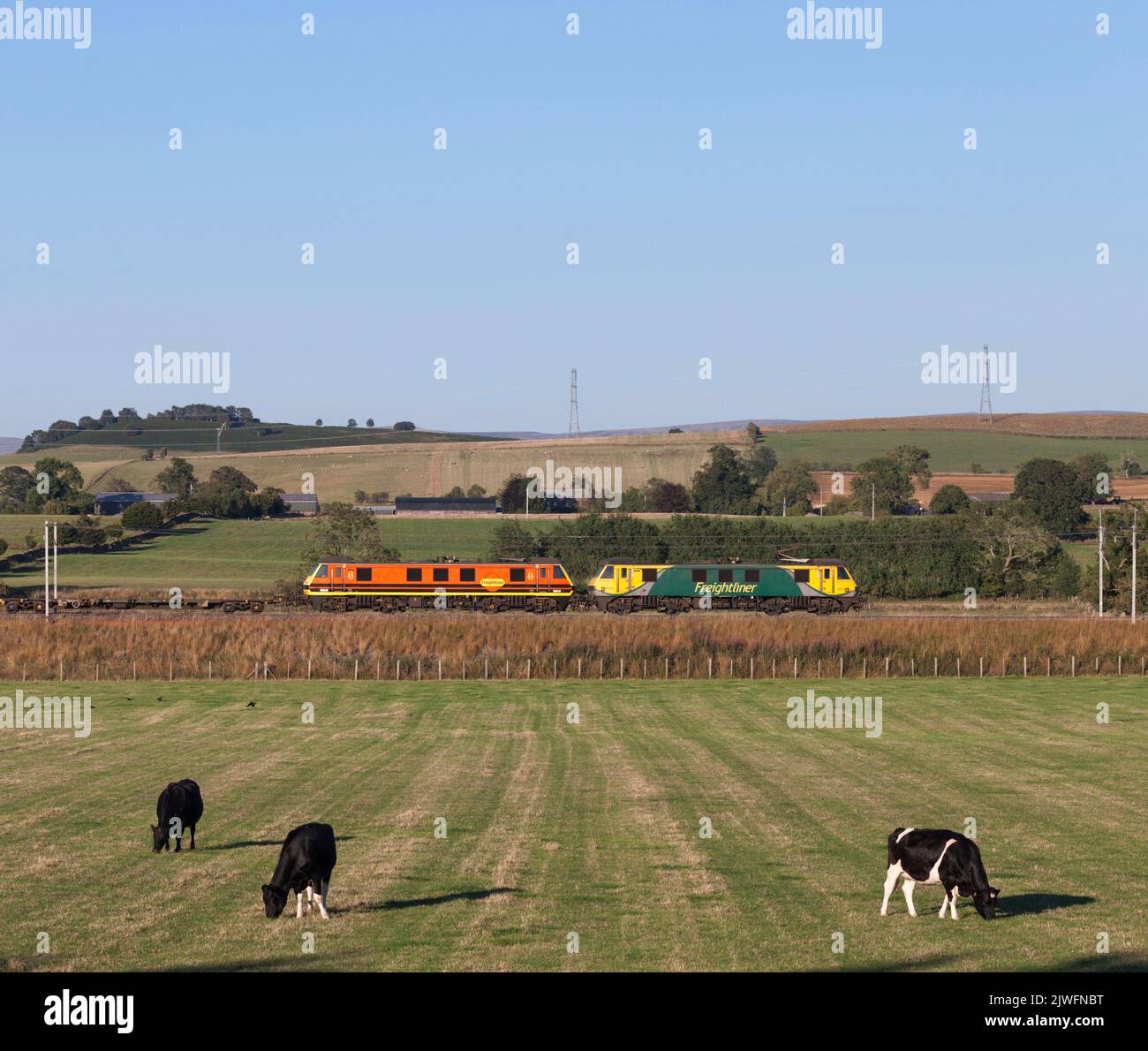 2 Freightliner class 90 electric locomotives on the west coast main ...