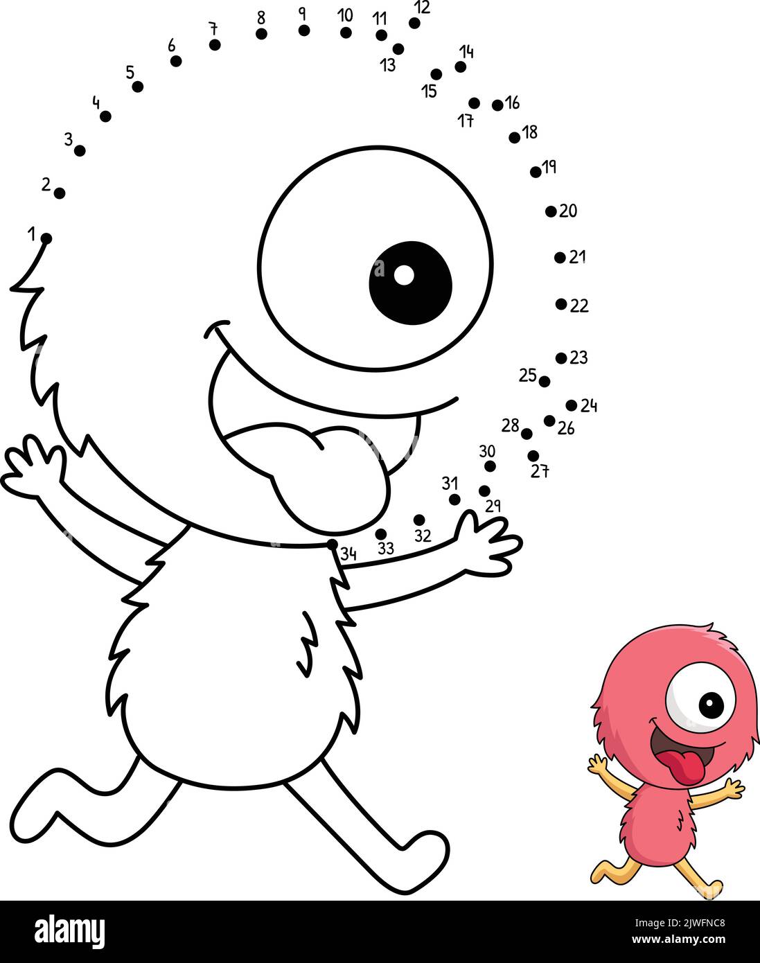 Dot to Dot One Eyed Monster Isolated Coloring Page Stock Vector Image ...