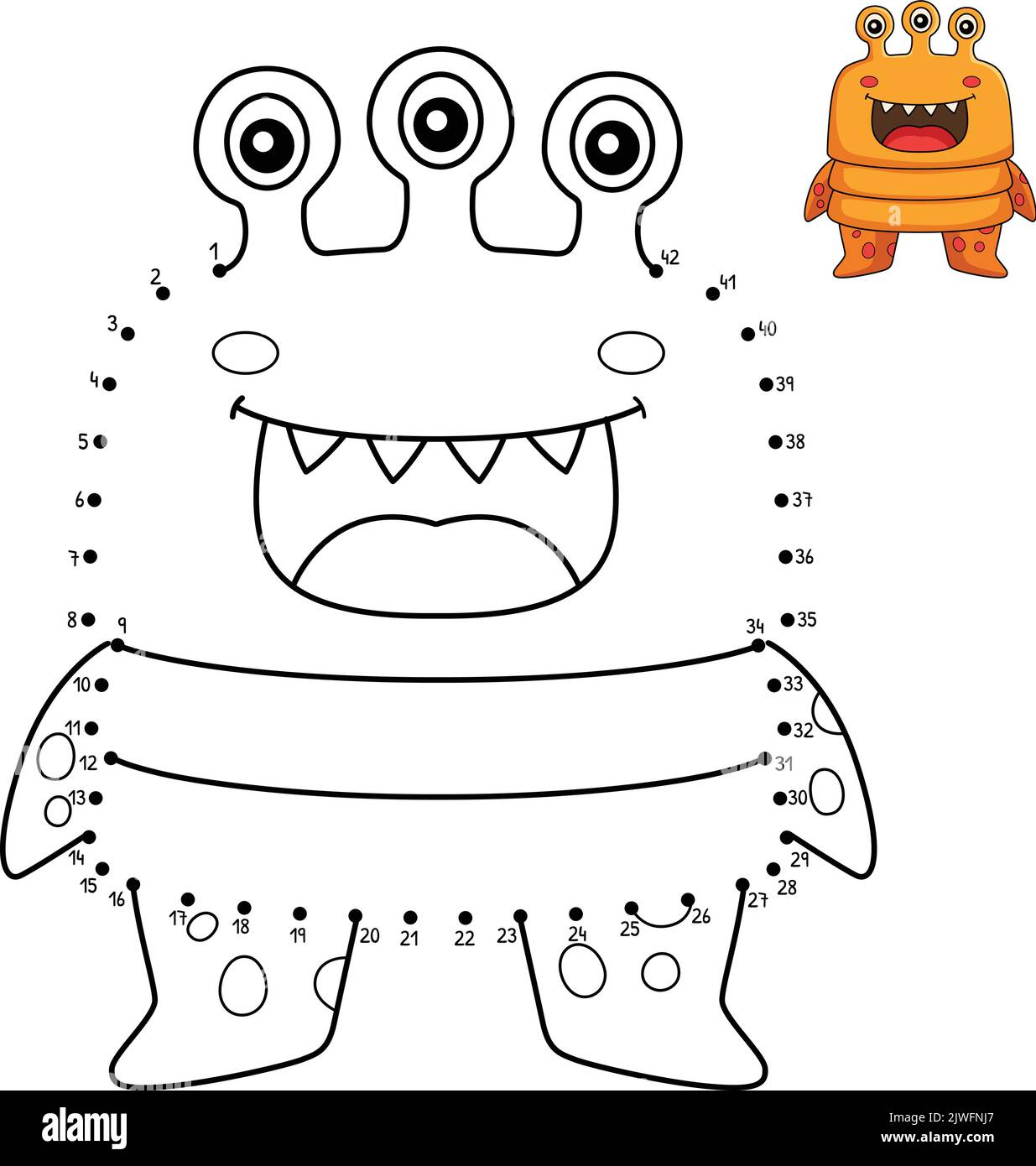 Dot to Dot Monster Three Eyed Isolated Coloring Stock Vector Image ...