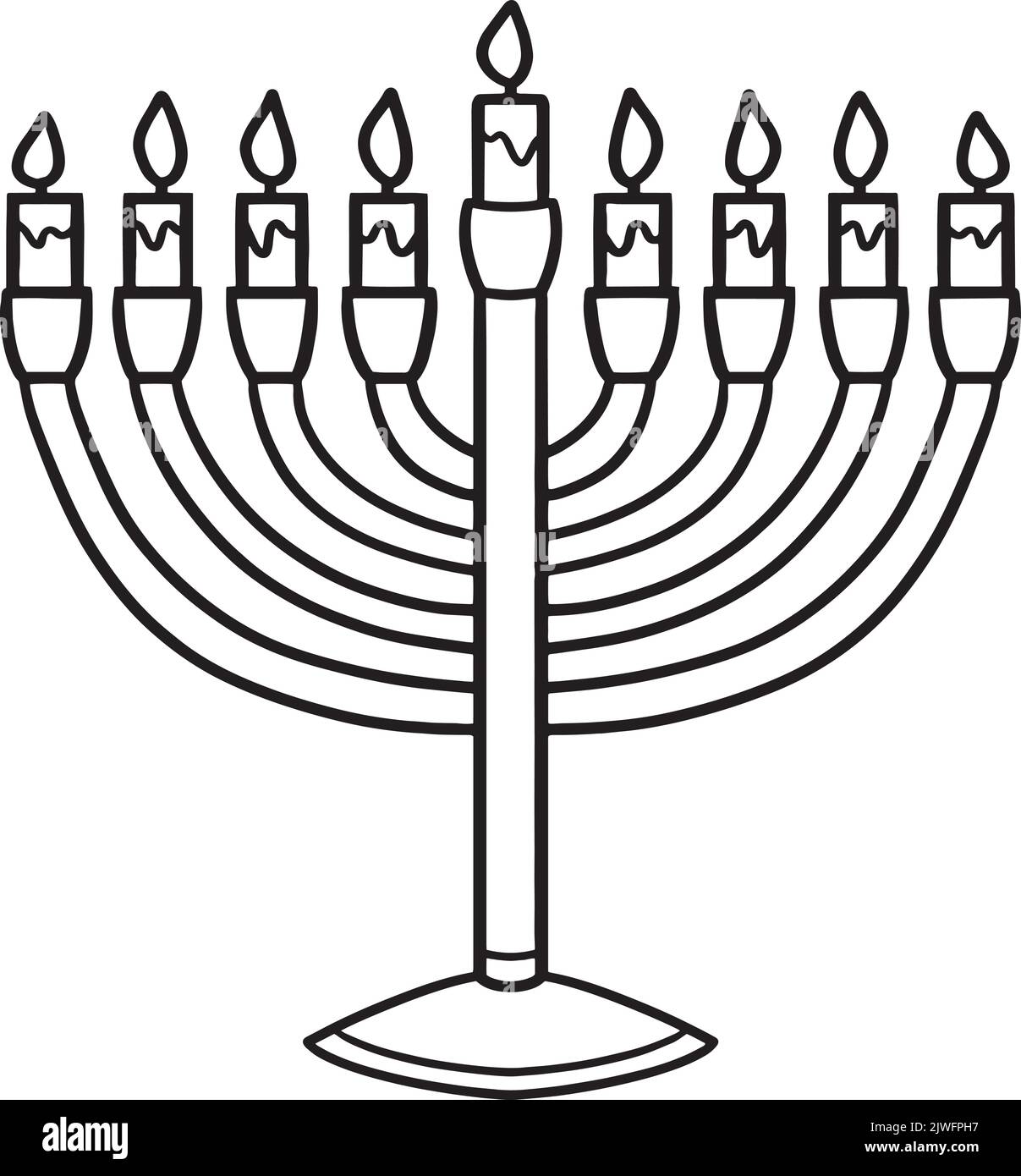 Hanukkah Menorah Isolated Coloring Page for Kids Stock Vector Image ...