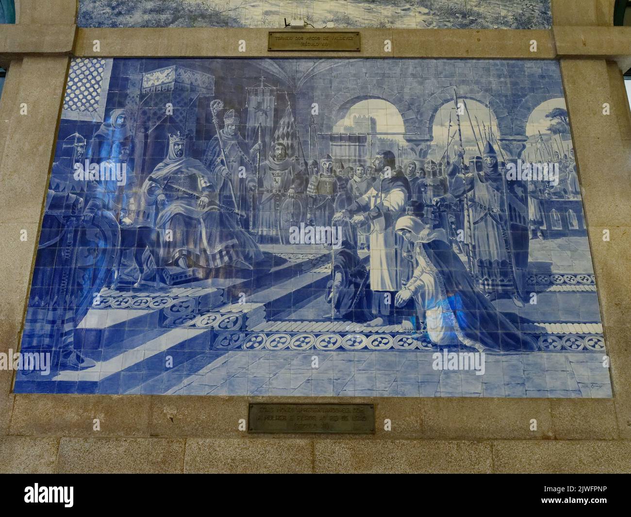 Traditional Portuguese Blue and White Azulejos tile depicting an event ...