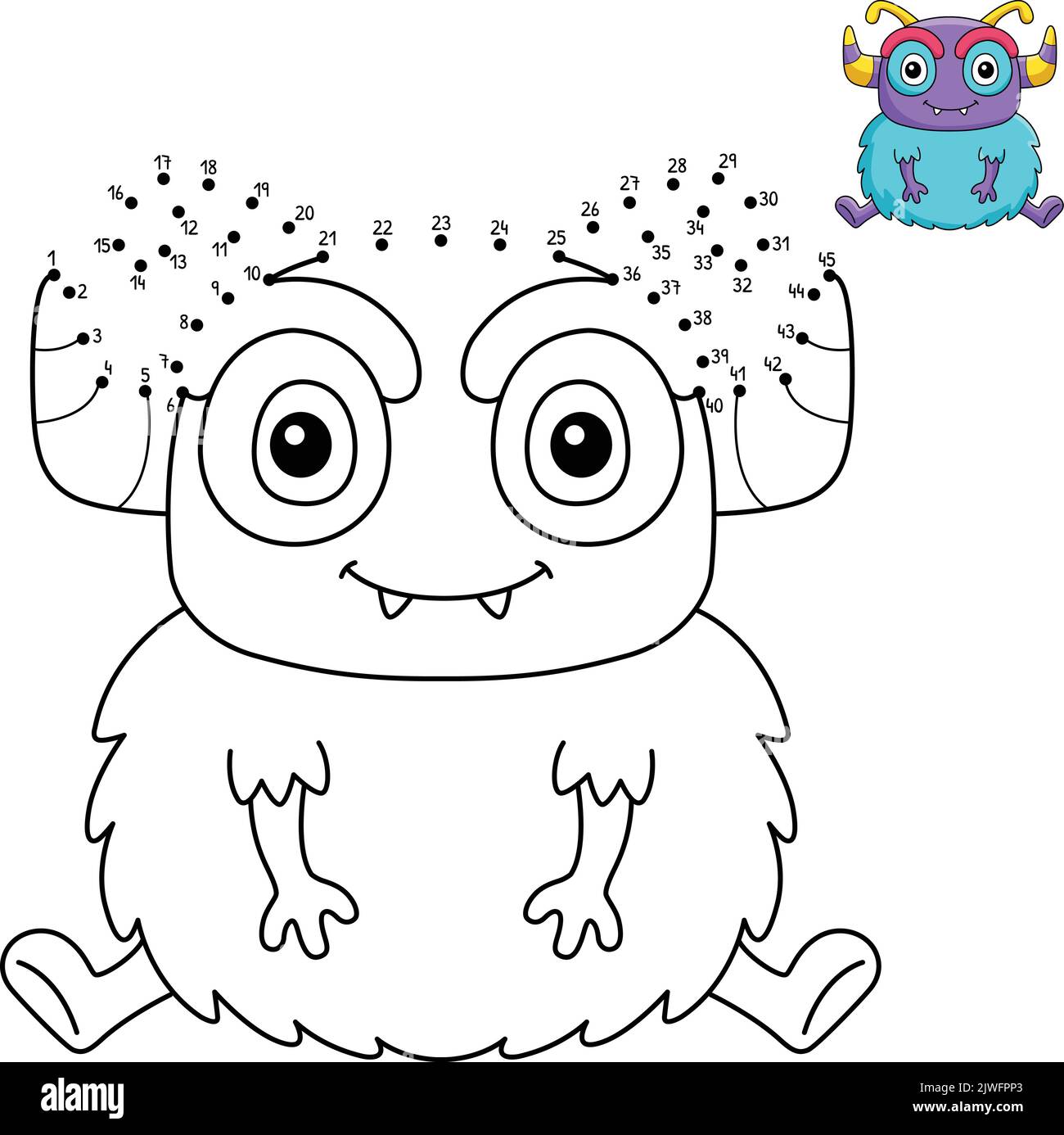 Dot to Dot Sitting Monster Isolated Coloring Page Stock Vector Image ...