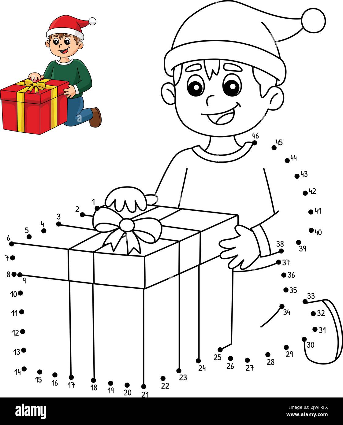 Dot to Dot Christmas Boy Opening Gift Coloring Stock Vector Image & Art ...