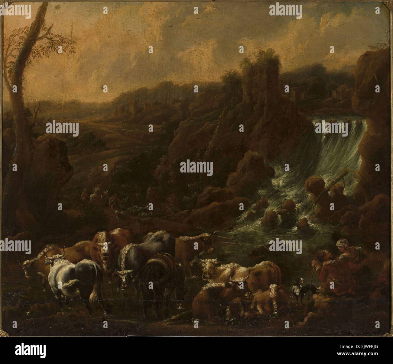 Cattle at the waterfall. Roos, Philipp Peter (1655-1706), painter Stock ...