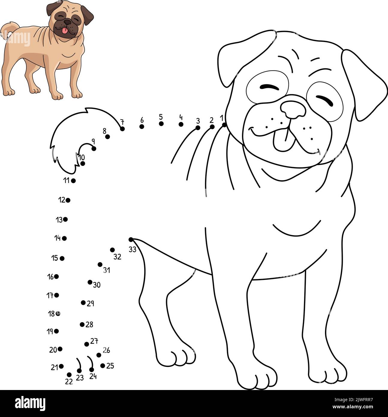 Dot to Dot Pug Dog Isolated Coloring Page for Kids Stock Vector Image ...