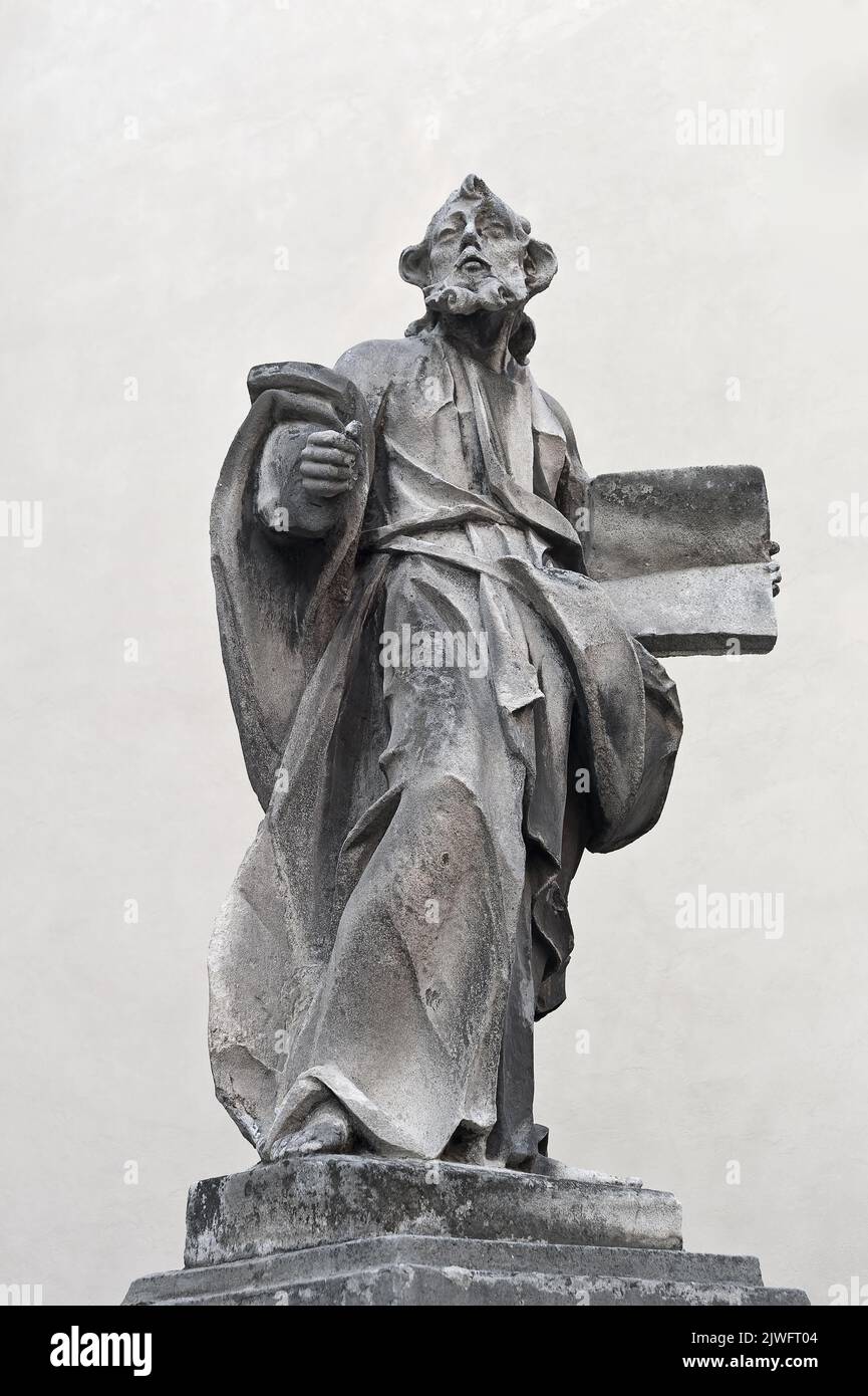 Statue with book of the Latin Cathedral, also known as the Cathedral ...