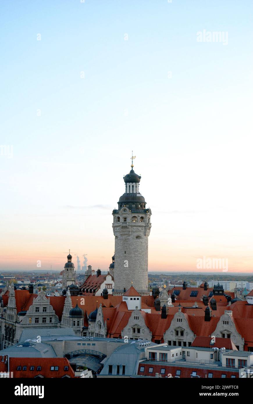 Tower and roof of the historical new town hall in Leipzig, Germany ...