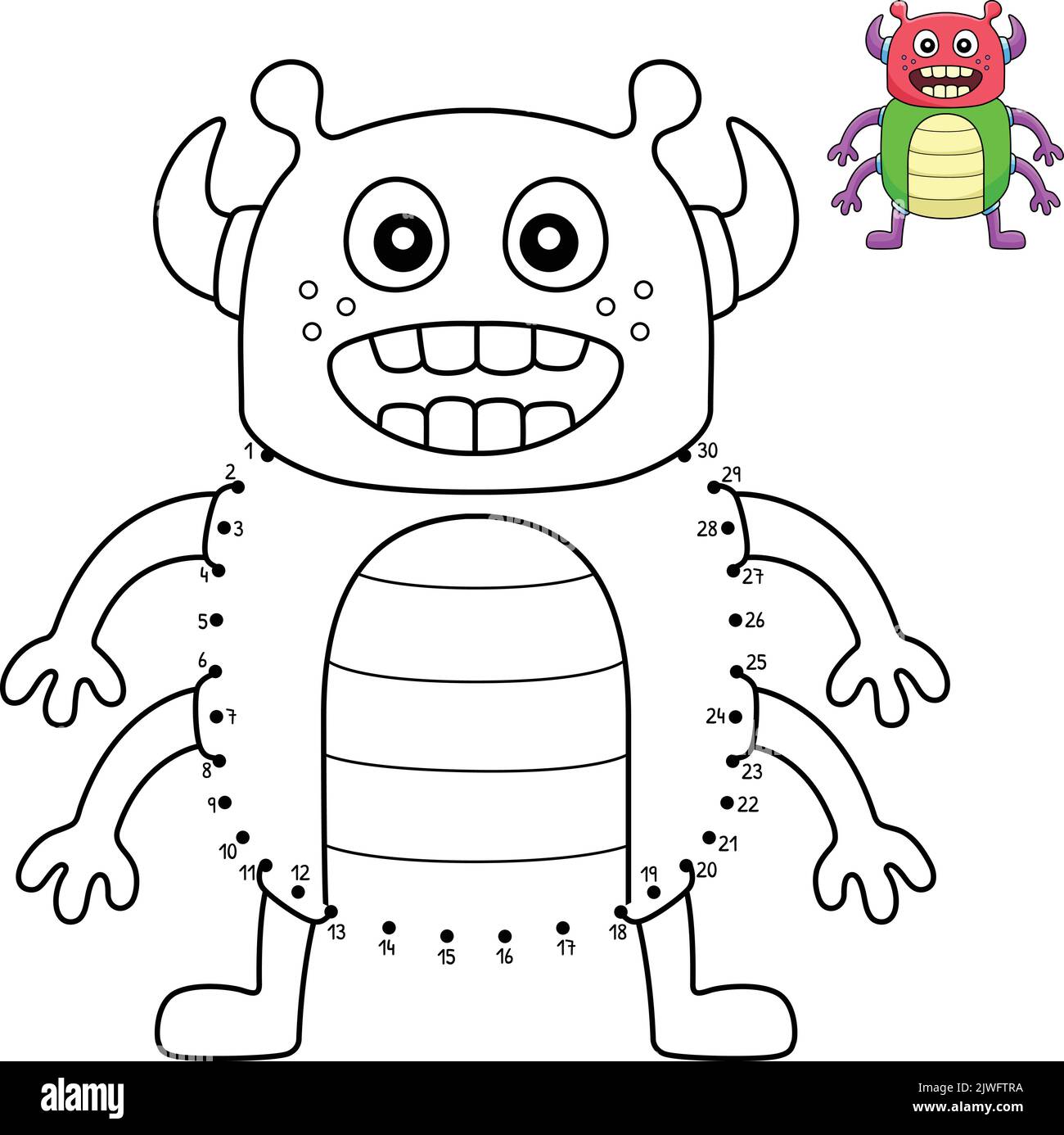 Dot to Dot Four Arm Monster Isolated Coloring Page Stock Vector Image ...