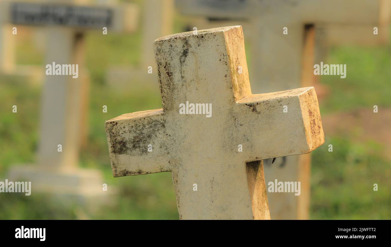 old concrete cross at a Cemetery Stock Photo - Alamy
