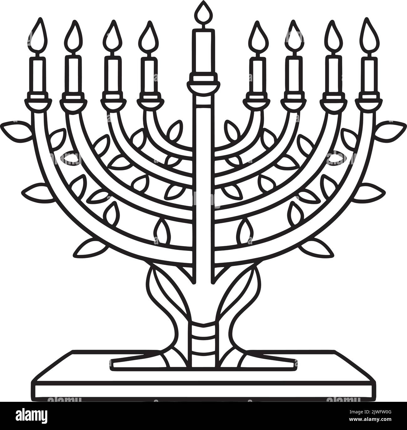 Hanukkah Menorah Isolated Coloring Page for Kids Stock Vector Image ...