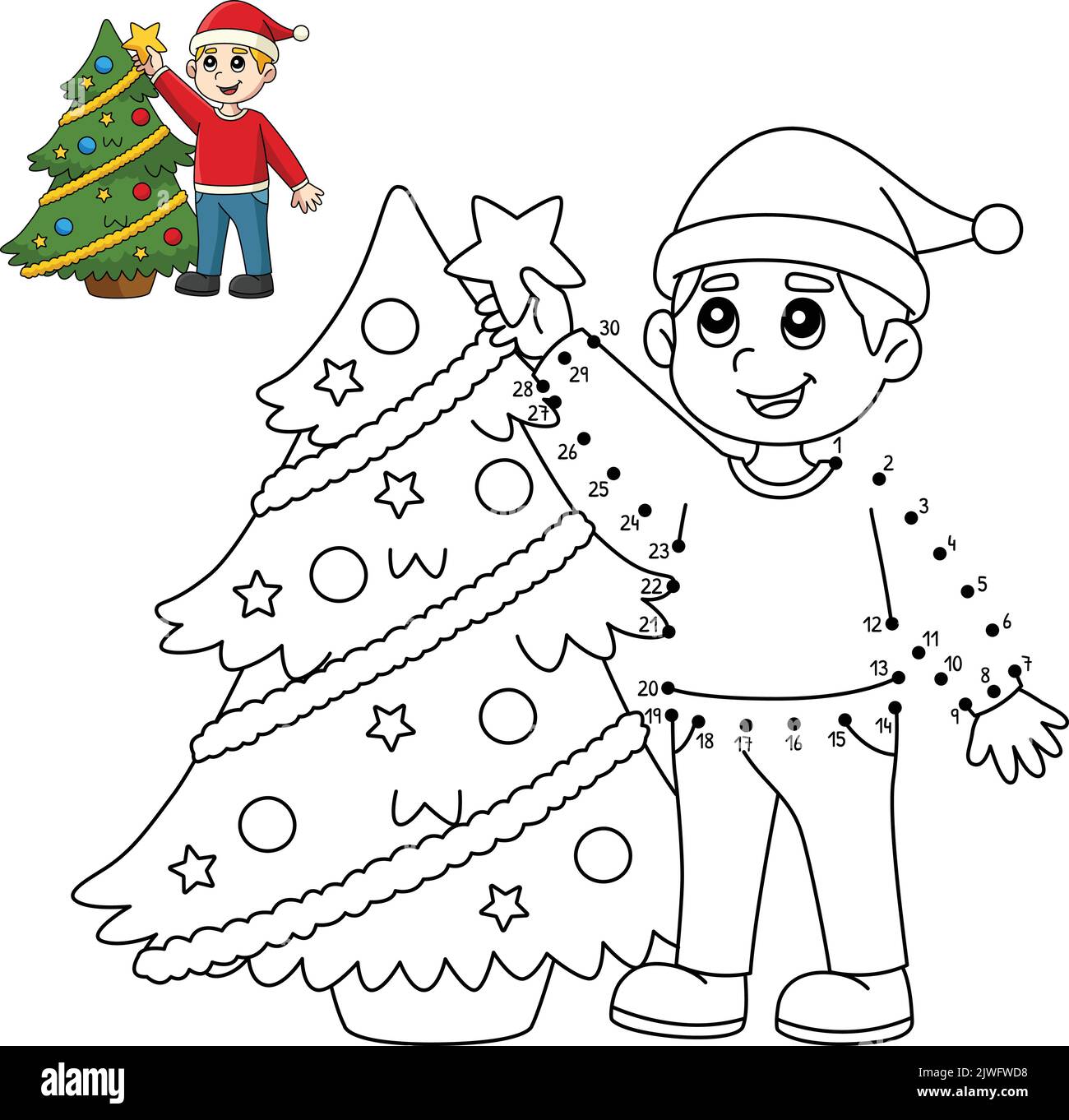 Dot to Dot Boy And Christmas Tree Coloring Page Stock Vector Image ...