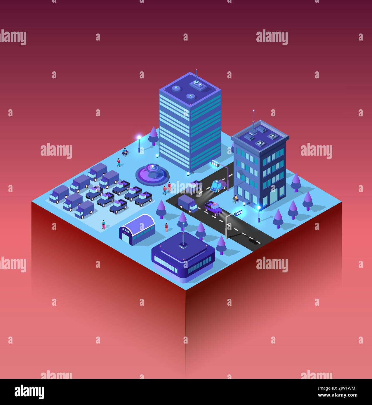 Module quarter area of the smart city night 3d illustration Stock ...