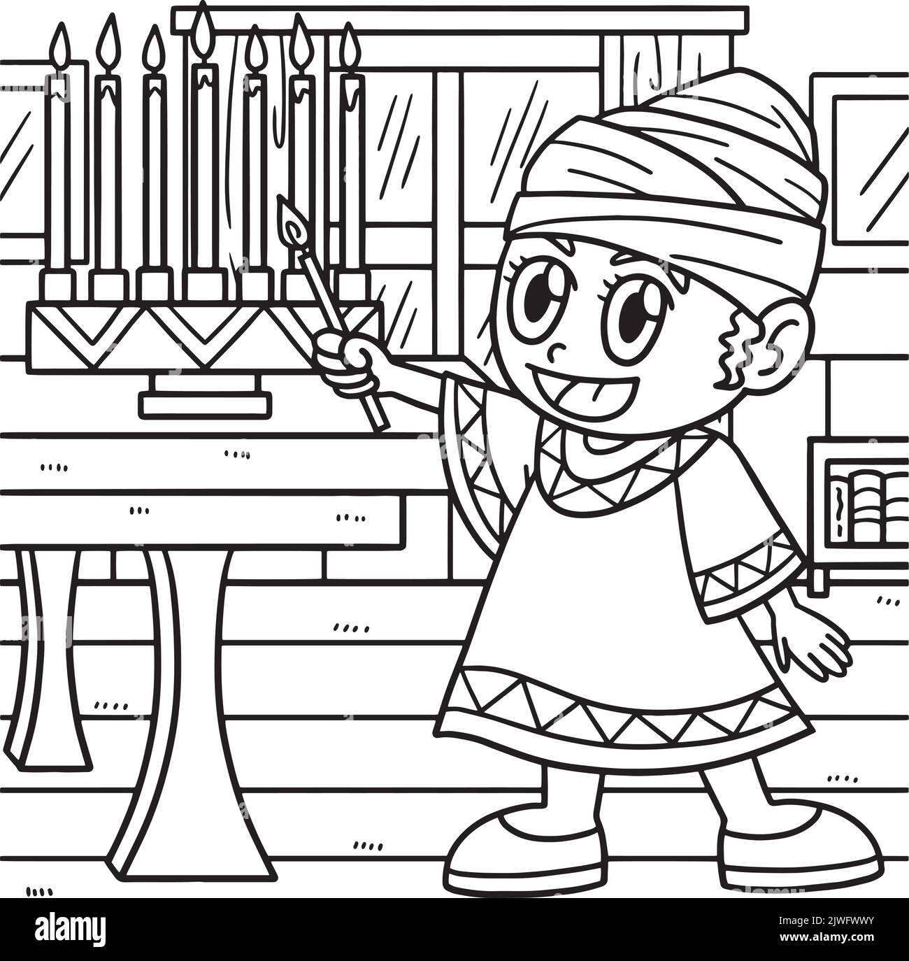Kwanzaa Child Lighting Kinara Coloring Page Stock Vector Image & Art ...