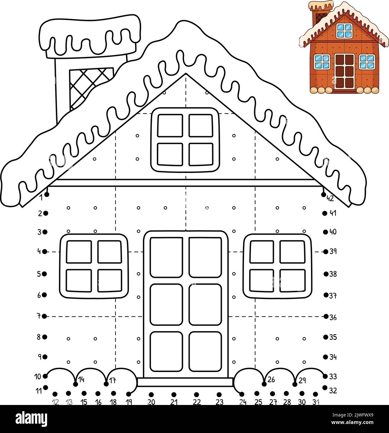 Dot to Dot Christmas Gingerbread House Coloring Stock Vector Image ...
