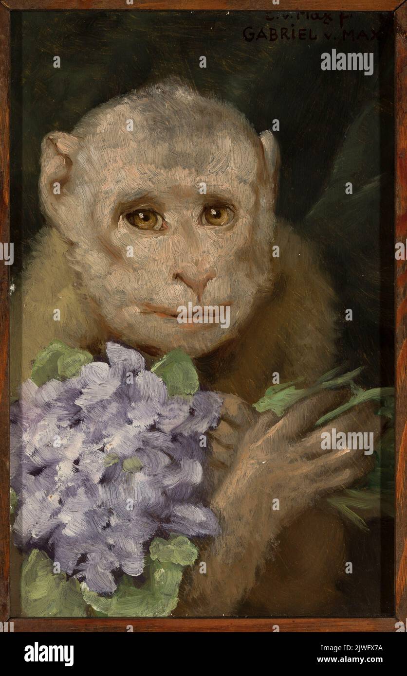 Monkey with a bouquet of violets. Max, Gabriel (1840-1915), painter ...