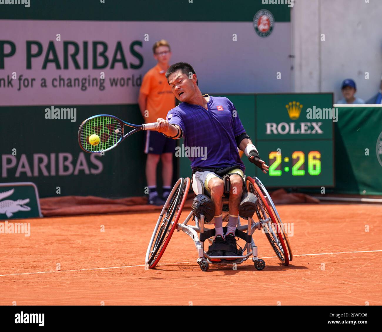 Wheelchair tennis player Shingo Kunieda of Japan in action during his ...