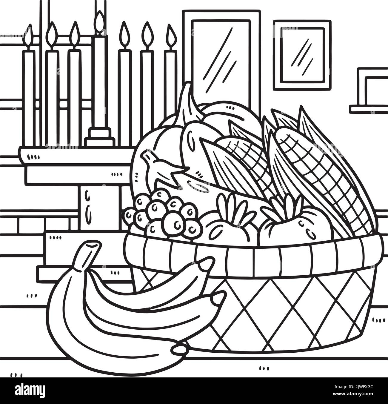 Kwanzaa Mazao and Kinara Coloring Page for Kids Stock Vector Image ...