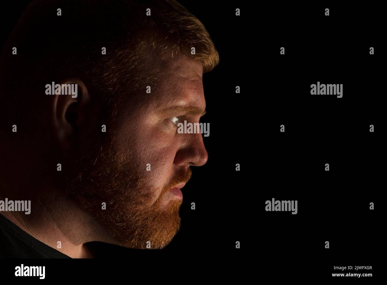 Adult Caucasian male side head shot and looking straight ahead with an ...