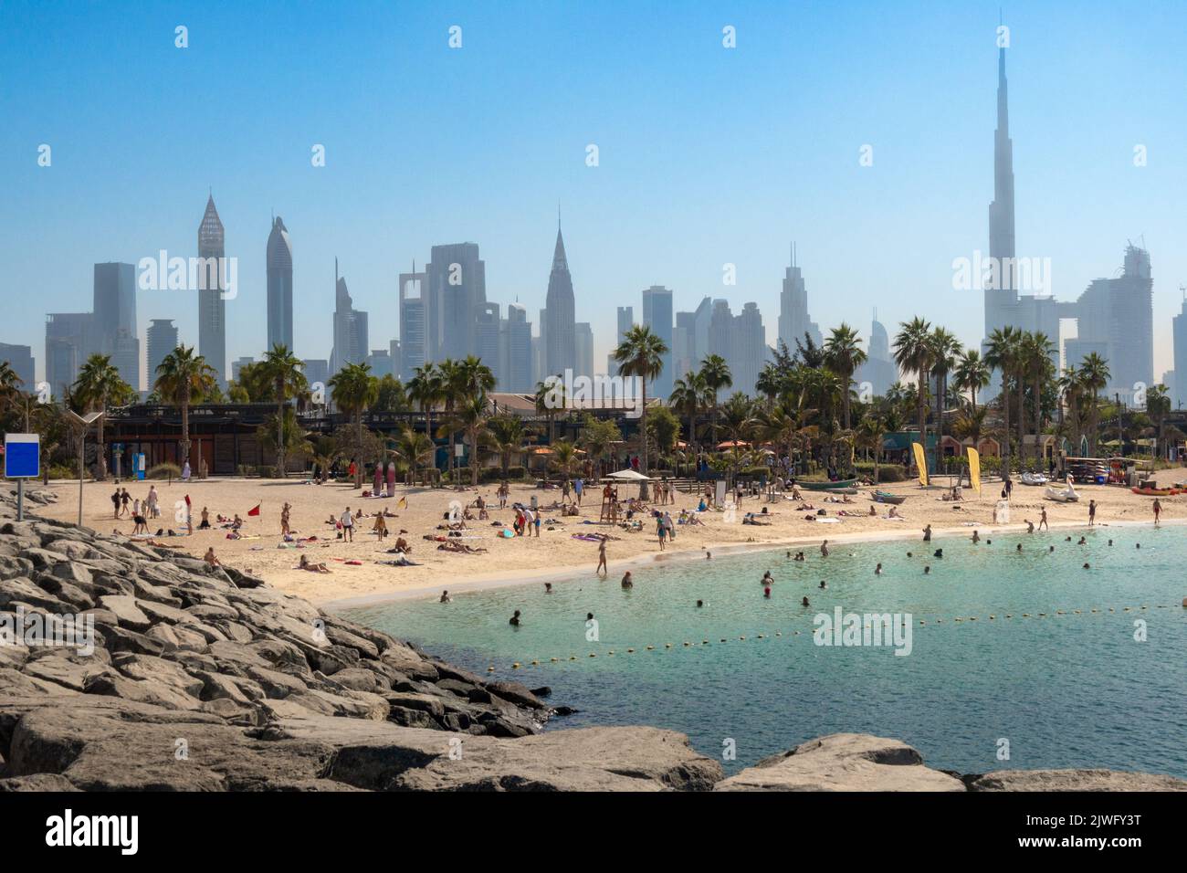Panoramic view of popular La Mer beach in Dubai, UAE. Coastline with ...