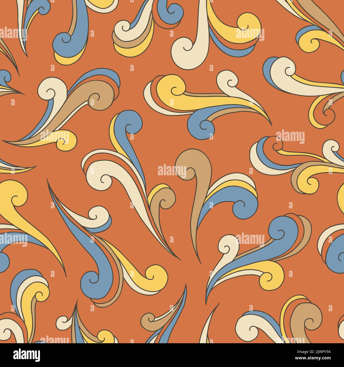 Boho Groovy Retro Psychedelic Swirls Vector Seamless Pattern Stock ...
