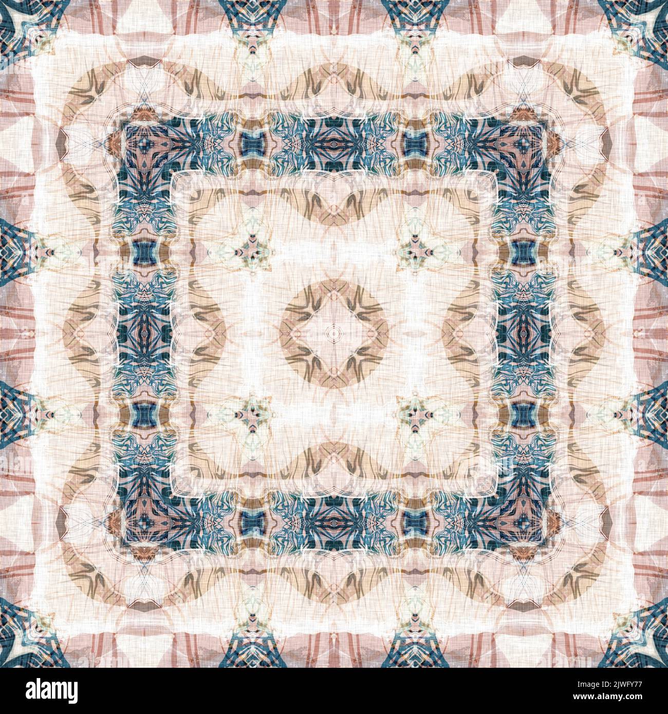 Retro boho geometric kaleidoscope scarf pattern background. Colorful ...