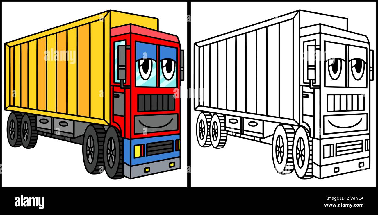 Truck with Face Vehicle Coloring Page Illustration Stock Vector Image ...