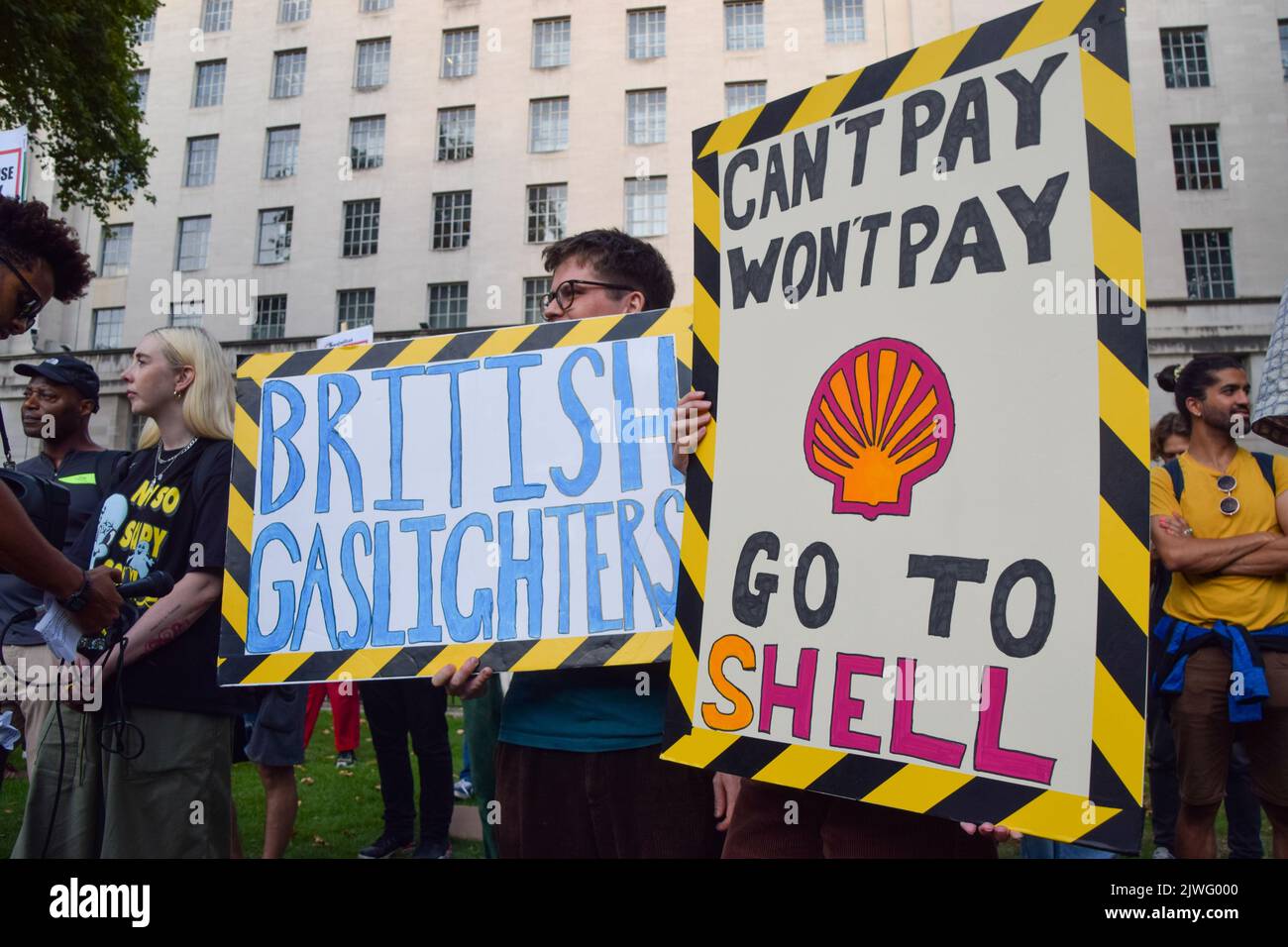 London, England, UK. 5th Sep, 2022. Protesters hold anti-BP and anti ...