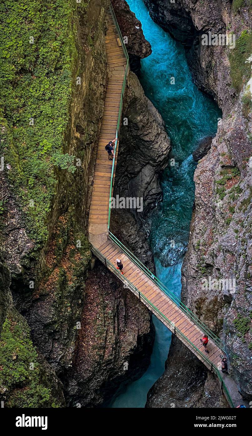 A top view of bridge through the Breitachklamm narrow gorge created by ...