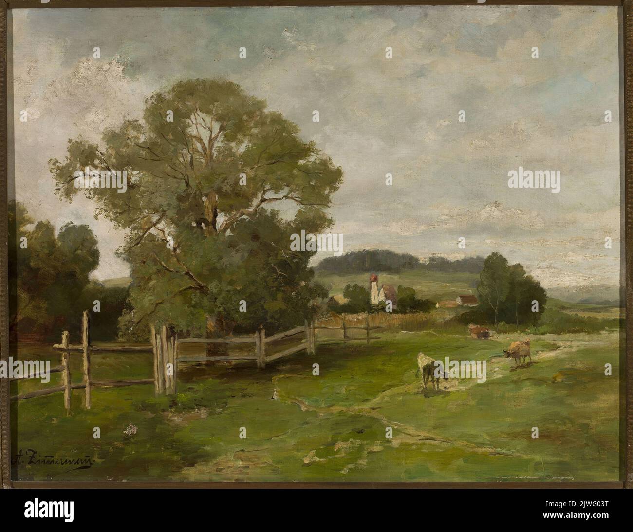 Landscape with cows. Zimmermann, Alfred (1854-1910), painter Stock ...