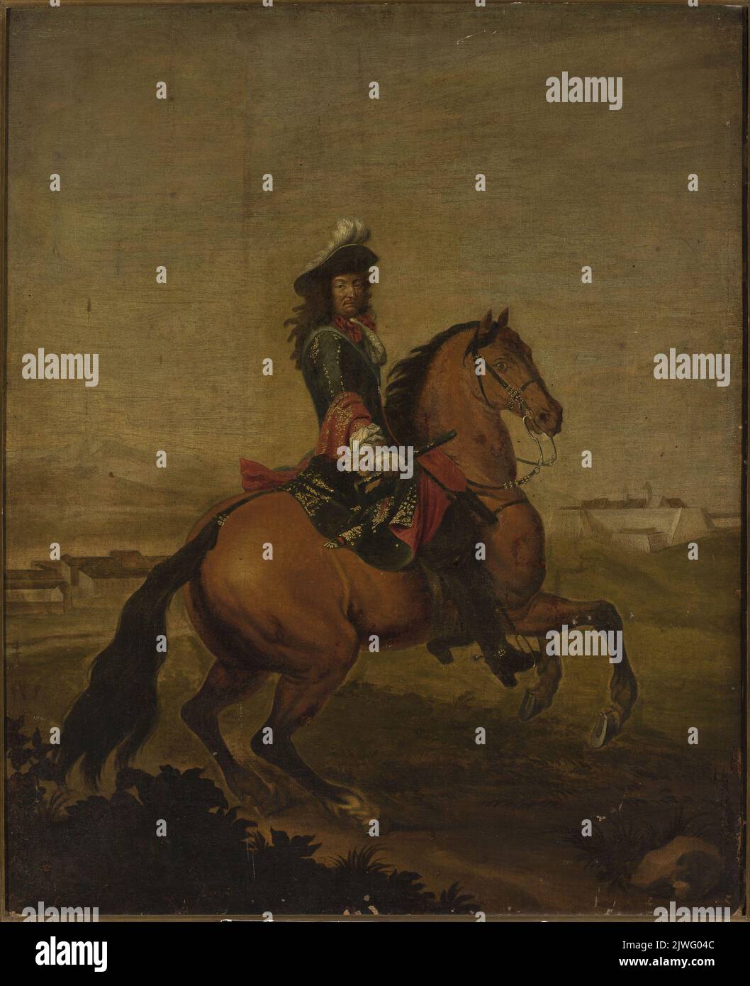 Portrait o Louis XIV on horseback against landscape. Housasse, René ...