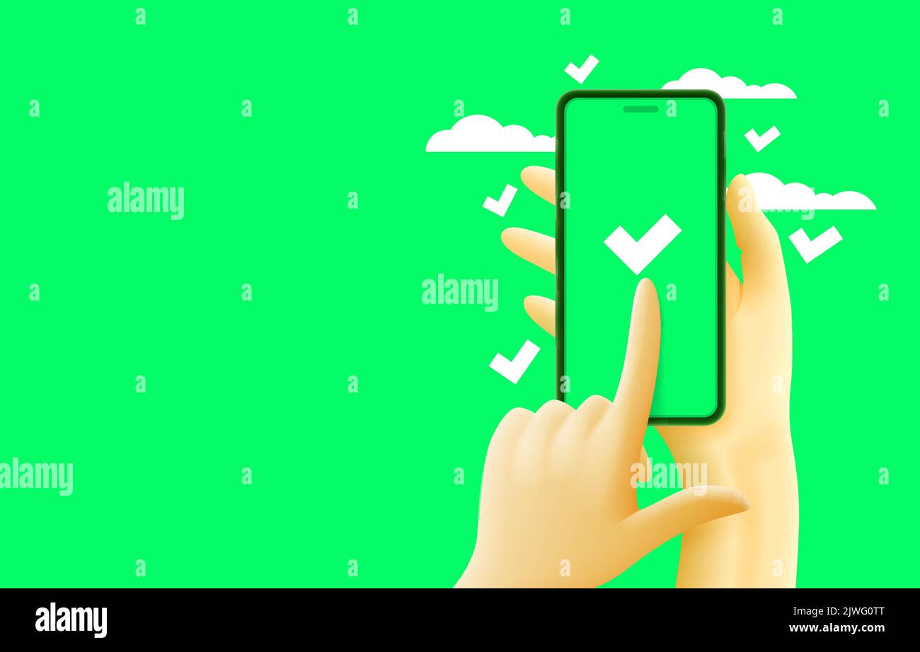 Smart phone app service, ok action online, accept update. Vector ...