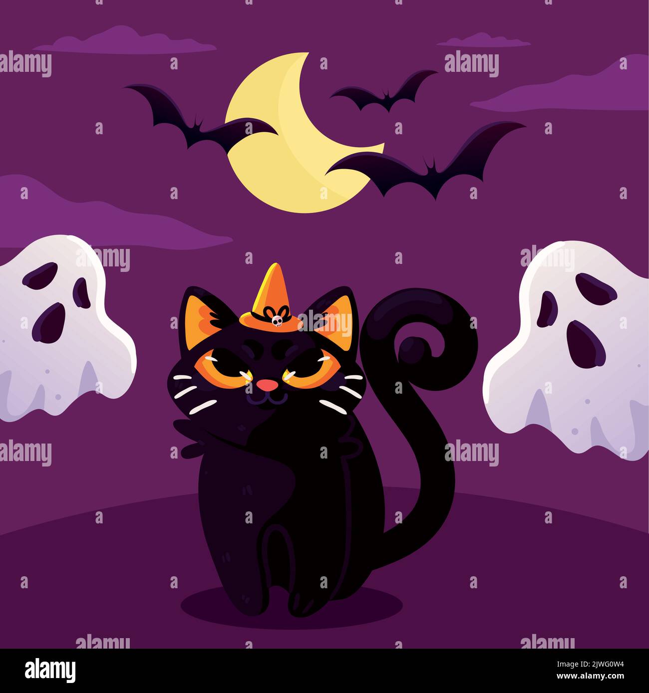 halloween creepy cat and ghost Stock Vector Image & Art - Alamy