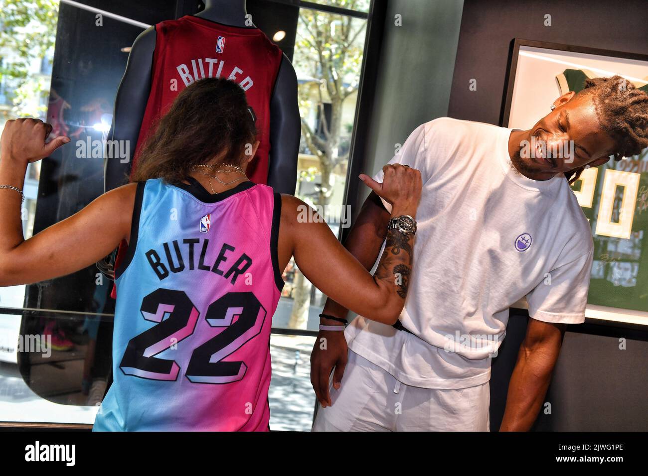 Jimmy Butler and Chris Brickley at NBA Store in Paris Stock Photo - Alamy