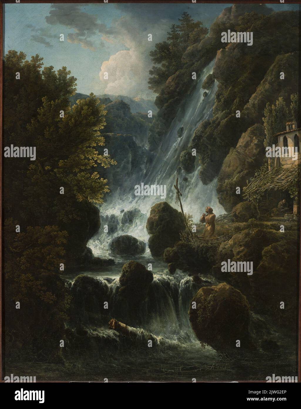 Hermit praying at the waterfall. Varenne, Charles Santoire de (1763 ...