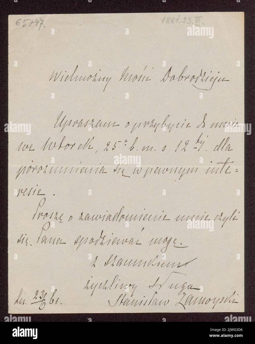 Letter to Aleksander Lesser with an invitation for a visit. Zamoyski ...