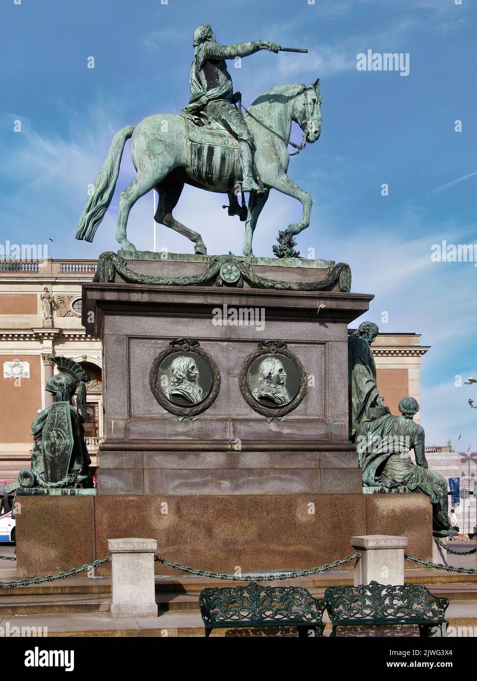 View on the statue of the King Gustav II Adolf at the Gustav Adolf ...